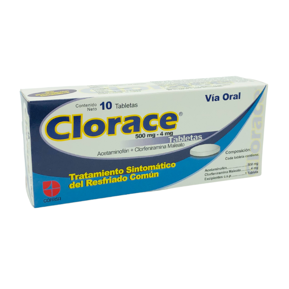 CLORACE 500mg/4mg x 10 TABLETAS | Tu Farmacia Actual